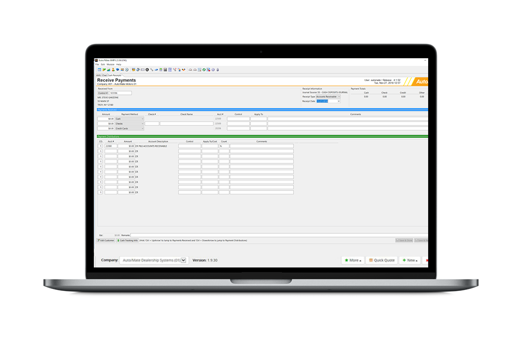 Cash Receipts Module - Auto/Mate | Auto/Mate
